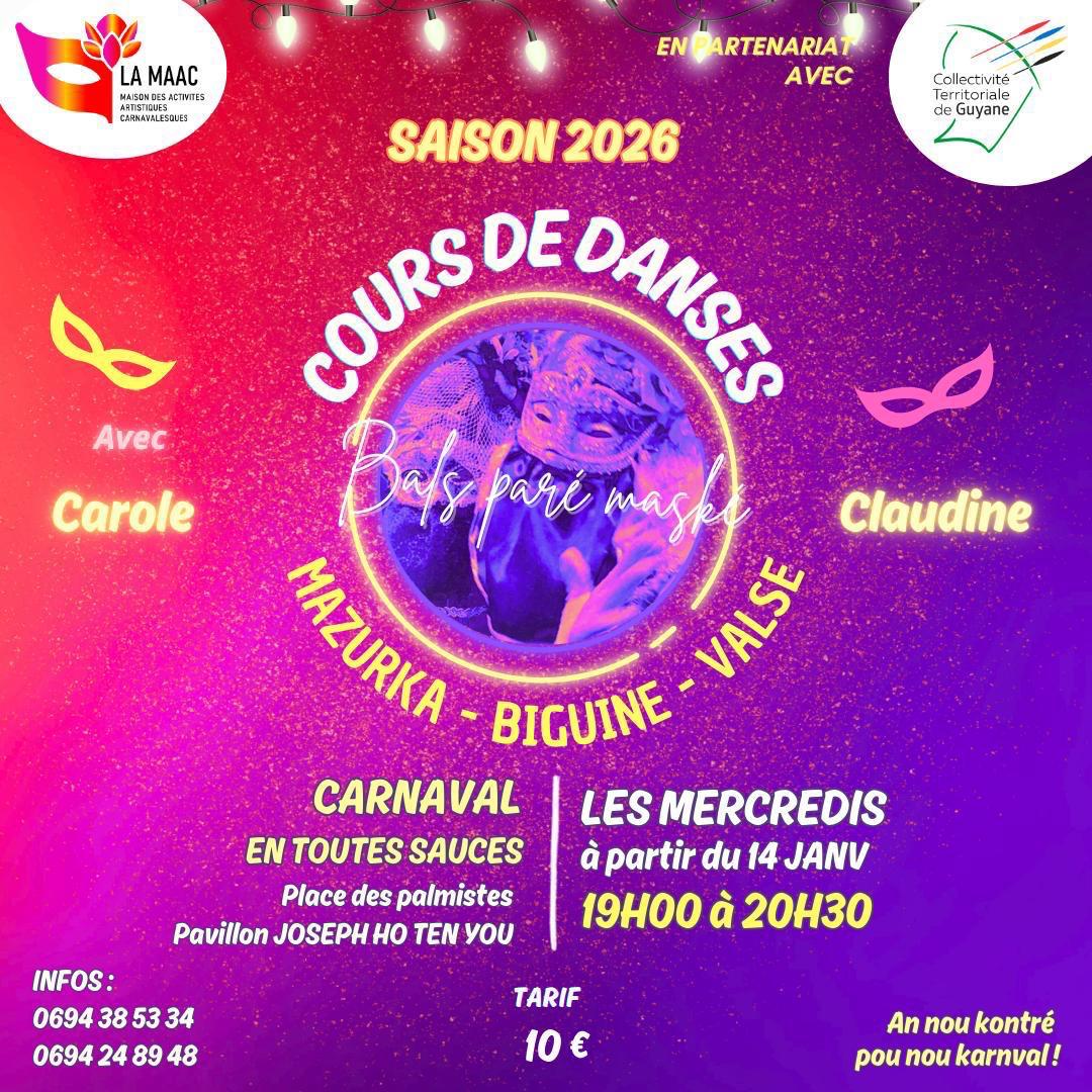 SAISON 2026 - COURS DE DANSES MAZURKA, BIGUINE , VALSE - Guyane Amazonie